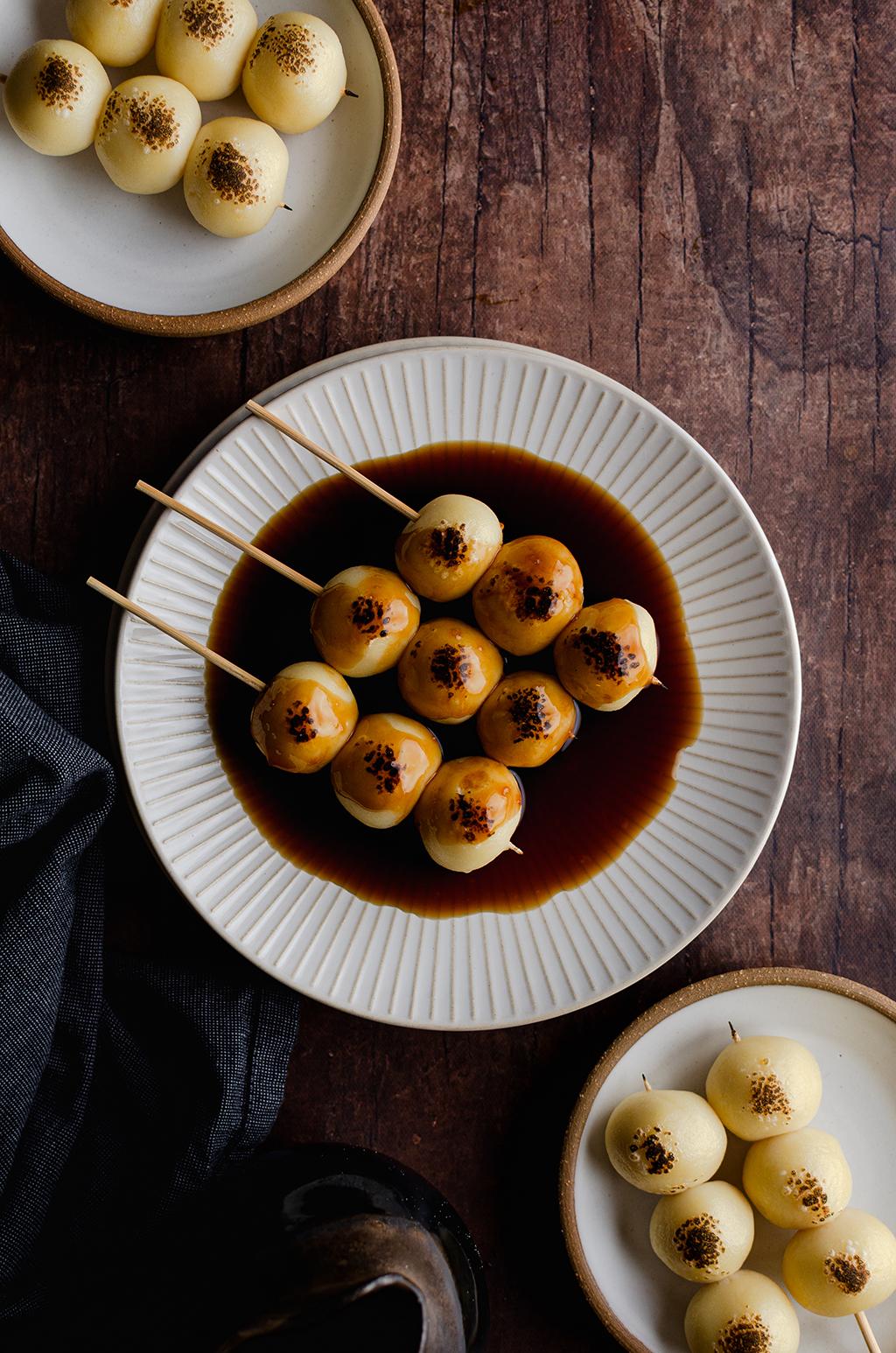 Mitarashi Dango (Japanese Rice Dumplings) - Floured Frame